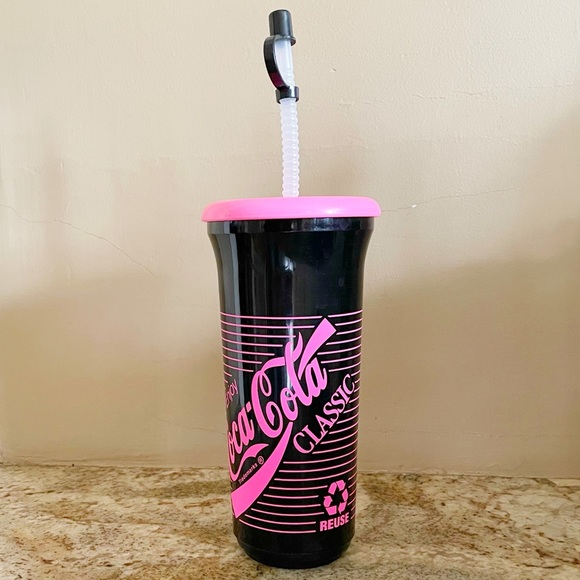 Coca Cola | Dining | Vintage 9s Coca Cola Black Pink Whirley 32oz Cup ...